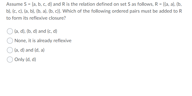 Solved Assume S = {a, b, c, d} and R is the relation defined | Chegg.com
