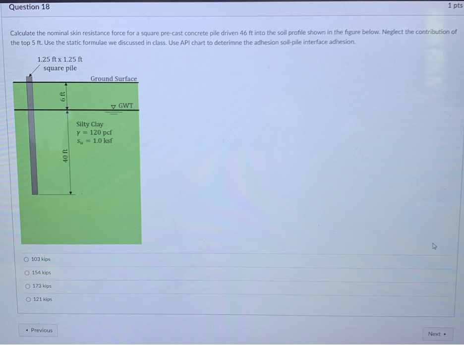 Solved Calculate the nominal skin resistance force for a | Chegg.com