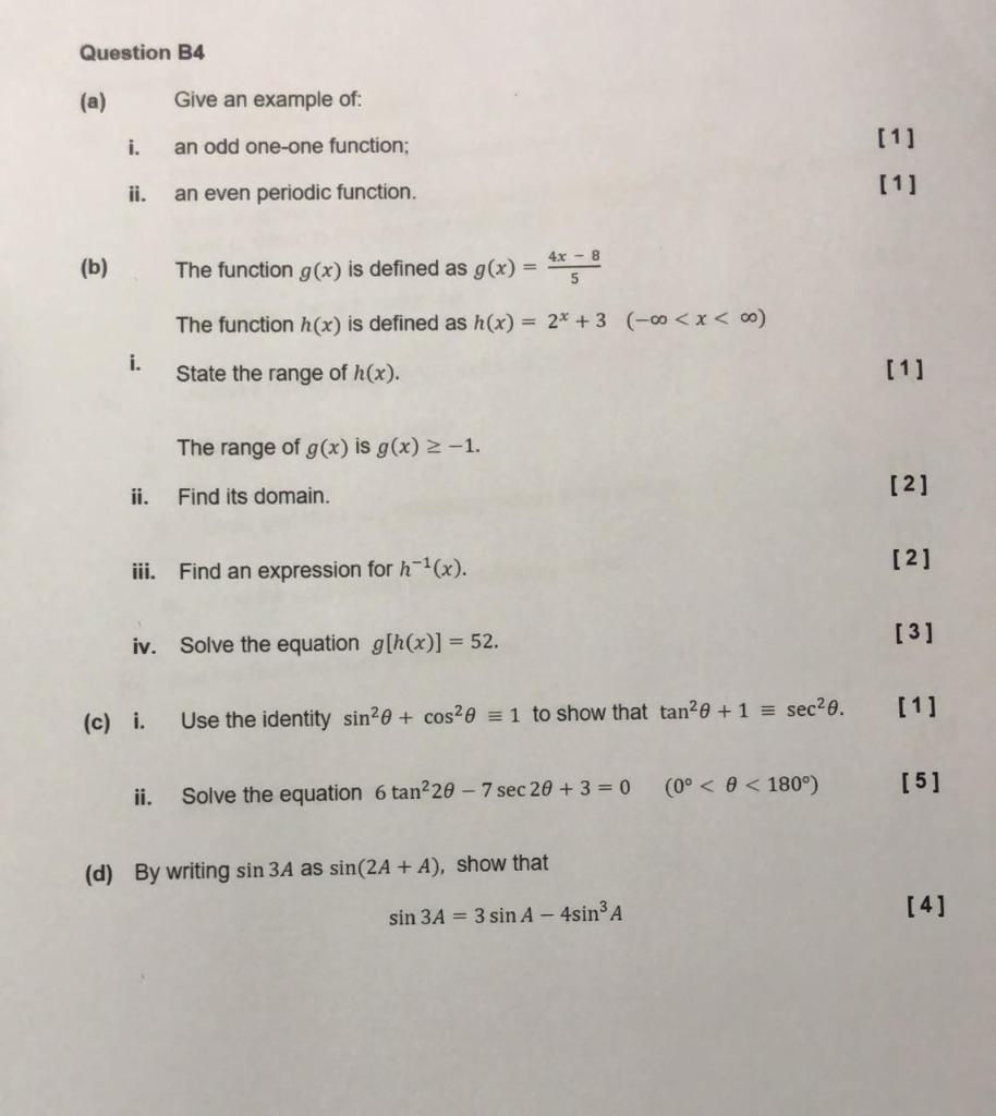 Solved Question B4 (a) Give an example of: [1] i. an odd | Chegg.com