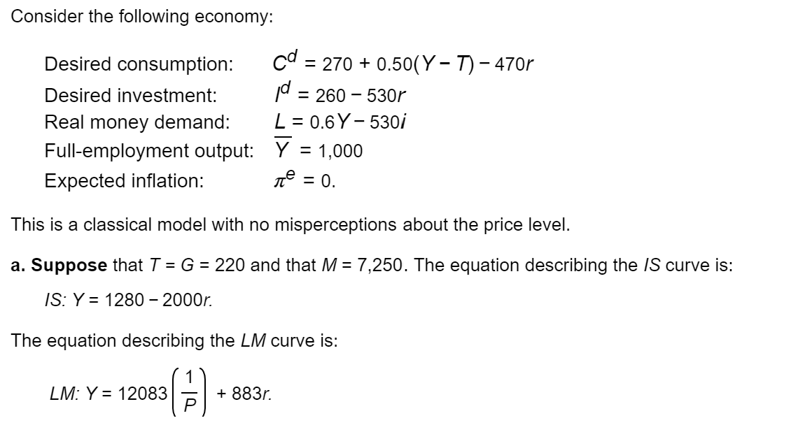 Solved Consider the following economy: Desired consumption: | Chegg.com