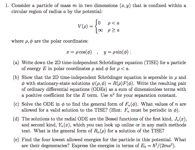 Solved 1. Consider a particle of mass m in two dimensions | Chegg.com