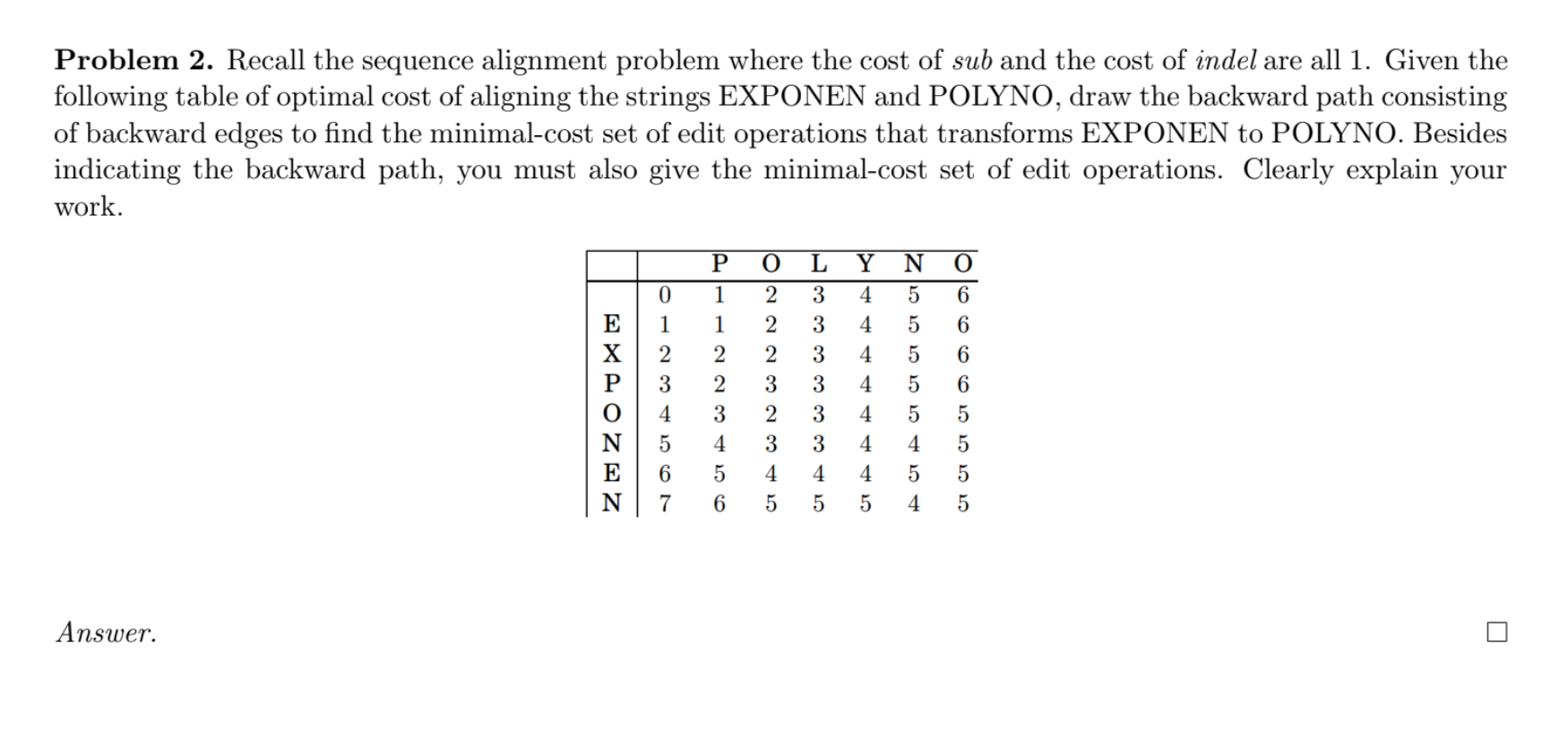 Solved Problem 2 Recall The Sequence Alignment Problem 
