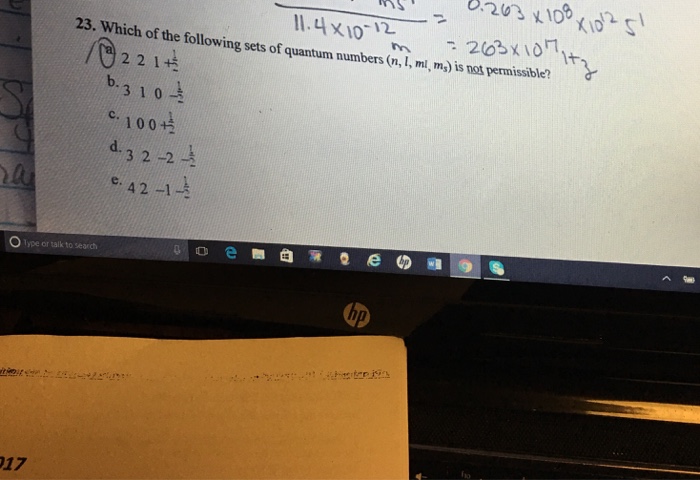 Solved Which of the following sets of quantum numbers (n, l, | Chegg.com