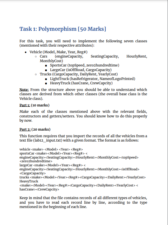 Solved Task 1: Polymorphism [50 Marks] For this task, you | Chegg.com