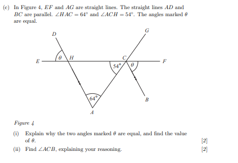 Solved (c) In Figure 4, EF and AG are straight lines. The | Chegg.com