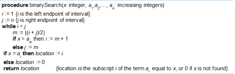 Solved procedure binary Search(x:integer, a, a,..., a, | Chegg.com