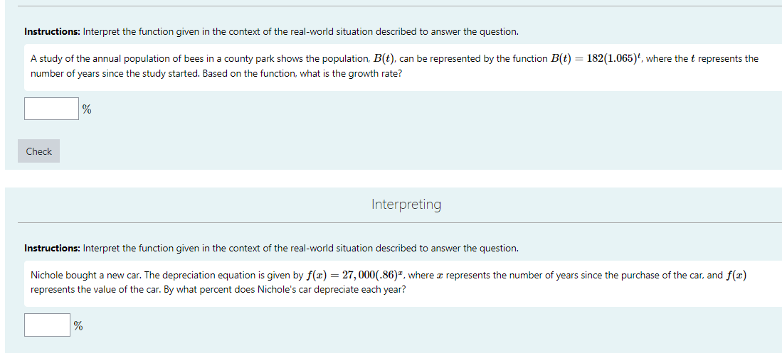 Solved Instructions: Interpret the function given in the | Chegg.com