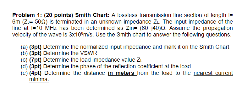 Solved Problem 1: (20 points) Smith Chart: A lossless | Chegg.com