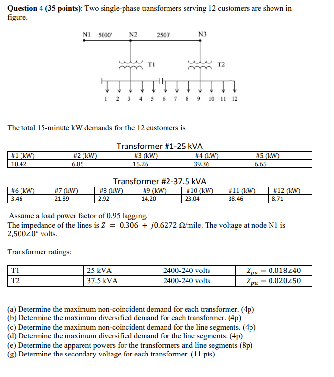 Question 4 (35 points): Two single-phase transformers | Chegg.com