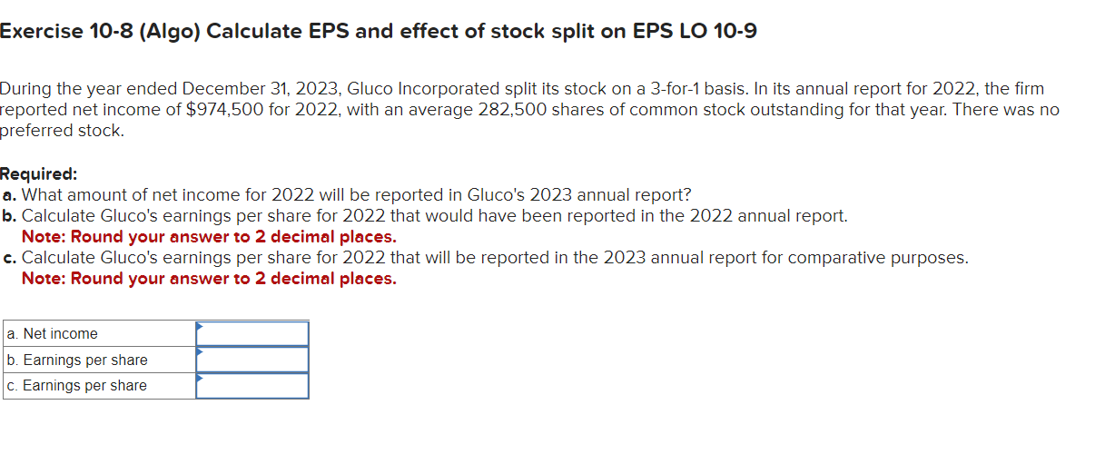 Solved Exercise 10−8 (Algo) Calculate EPS and effect of | Chegg.com