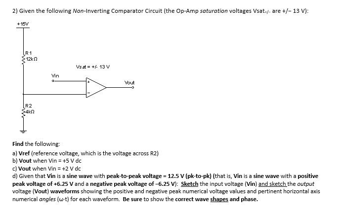 Solved 2) Given the following Non-Inverting Comparator | Chegg.com