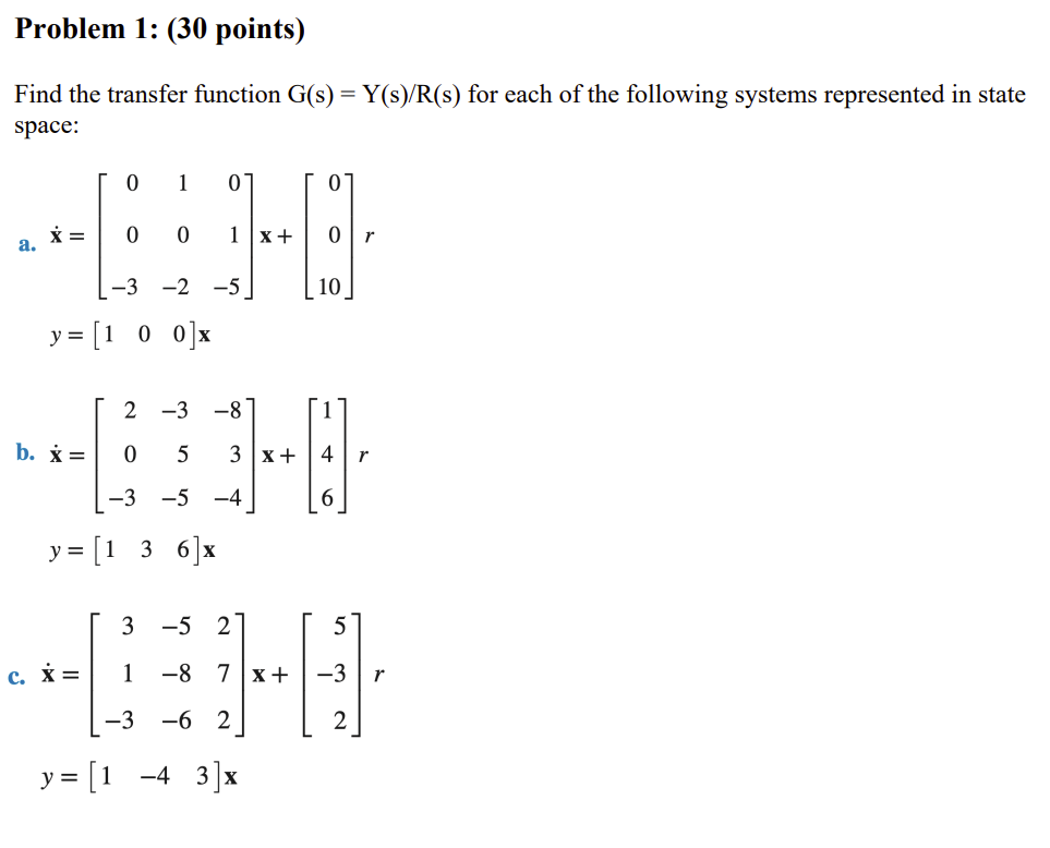 Solved Problem 1: (30 ﻿points)Find the transfer function | Chegg.com