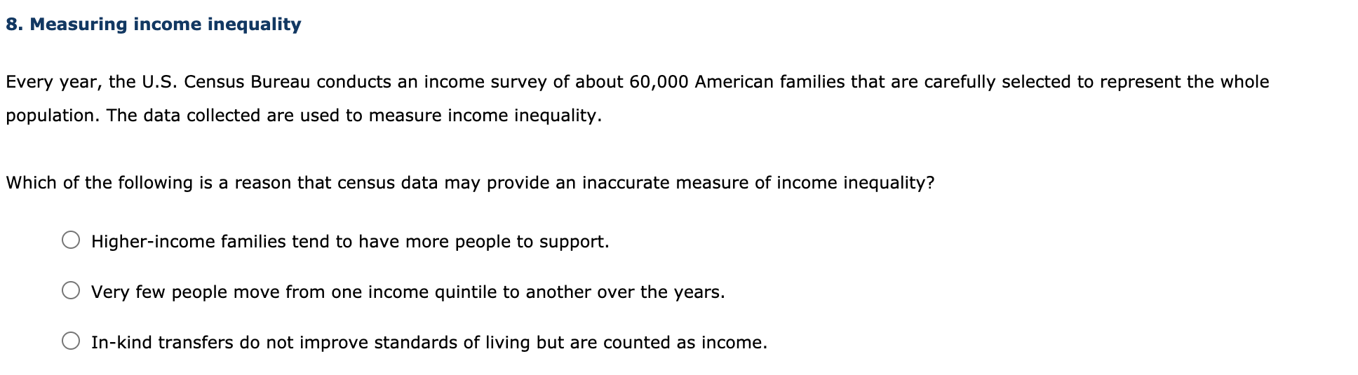 Solved 8. Measuring income inequality Every year, the U.S. | Chegg.com