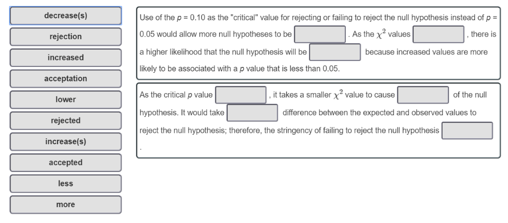 Solved decrease(s) rejection increased acceptation lower | Chegg.com