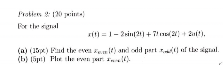 Solved x(t)=1−2sin(2t)+7tcos(2t)+2u(t), (a) (15pt) Find the | Chegg.com