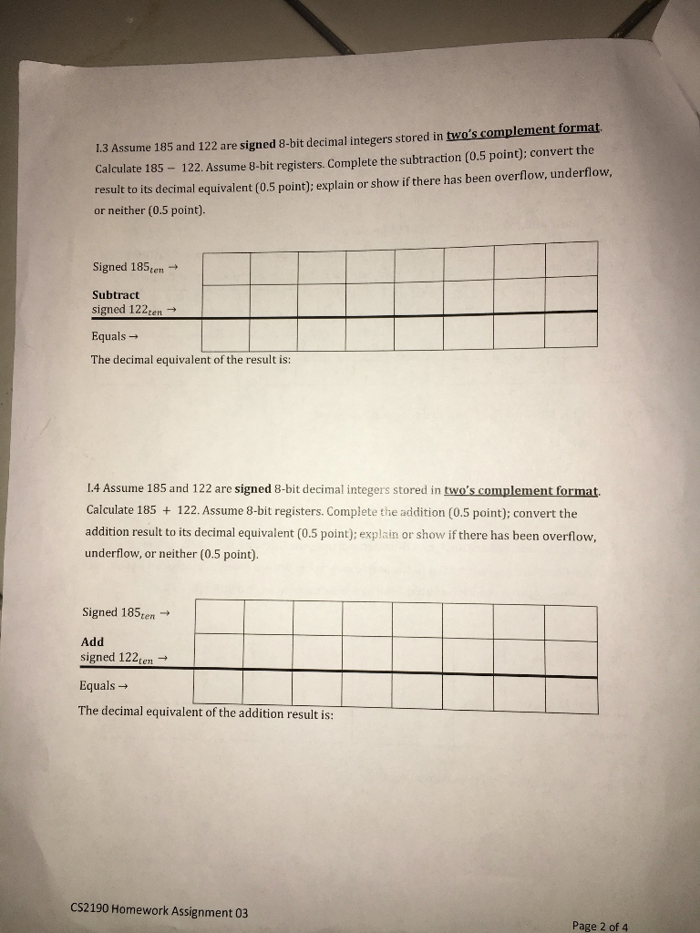 Solved 1.3 Assume 185 and 122 are signed 8-bit decimal | Chegg.com