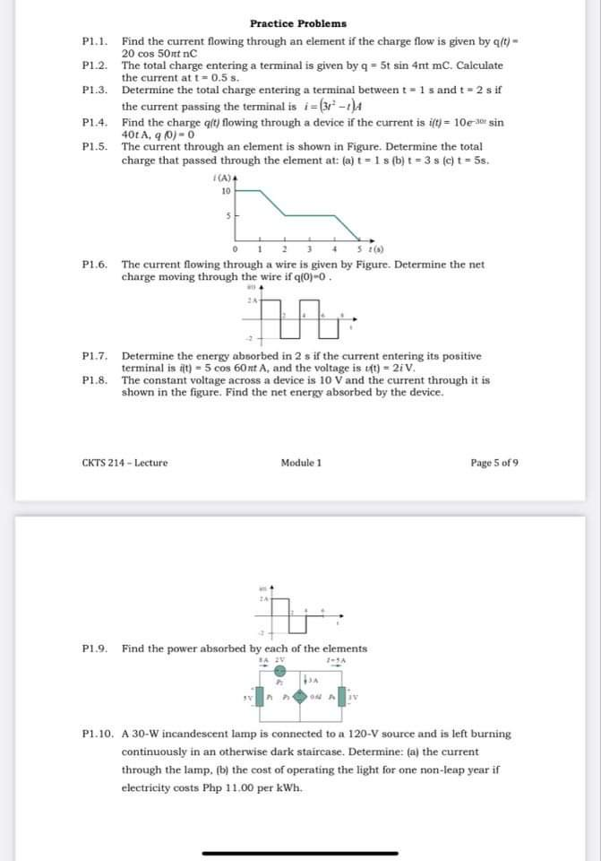 Solved Practice Problems P1.1. Find the current flowing | Chegg.com