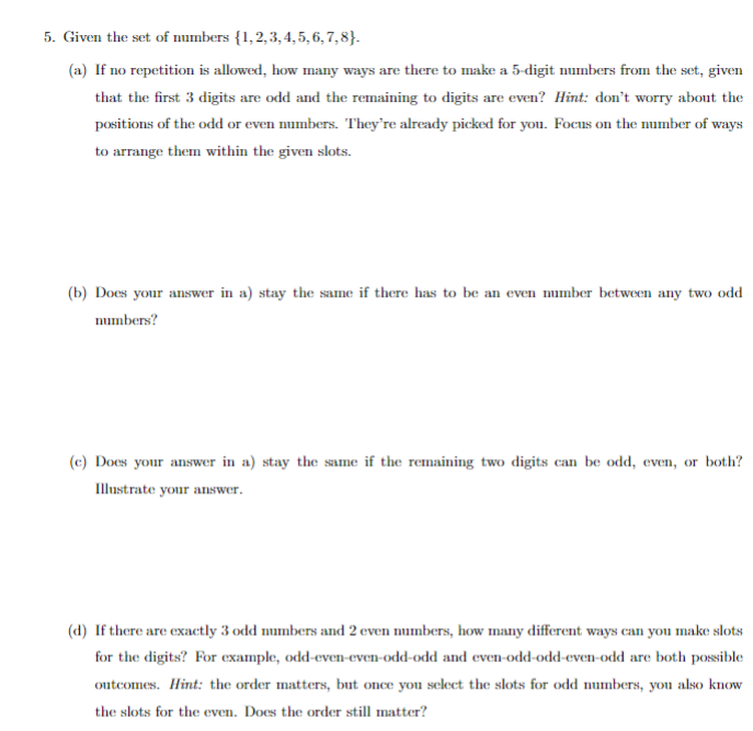 5. Given the set of numbers {1, 2, 3, 4, 5, 6, 7, 8}. | Chegg.com