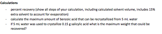 Solved Calculations . • . percent recovery (show all steps | Chegg.com
