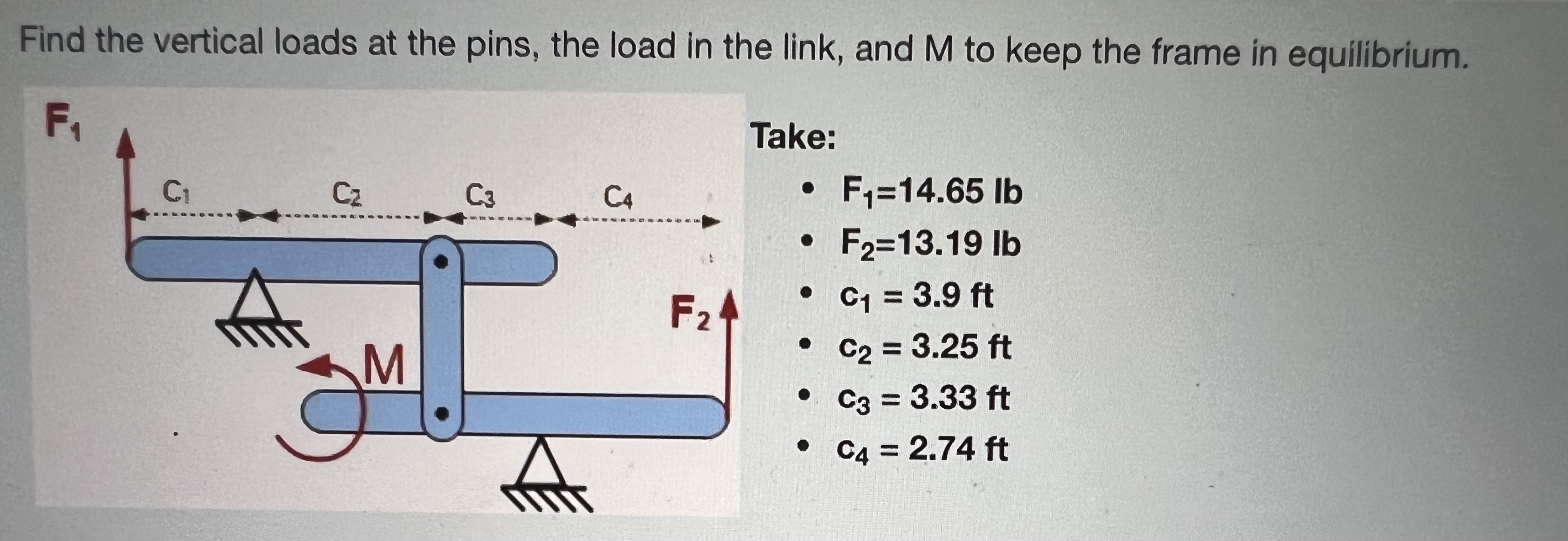 Solved Find the vertical loads at the pins, the load in the | Chegg.com