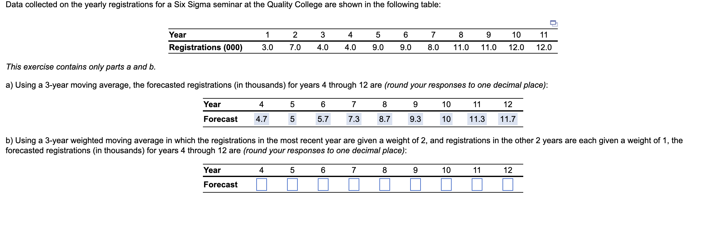 Solved Data collected on the yearly registrations for a Six | Chegg.com
