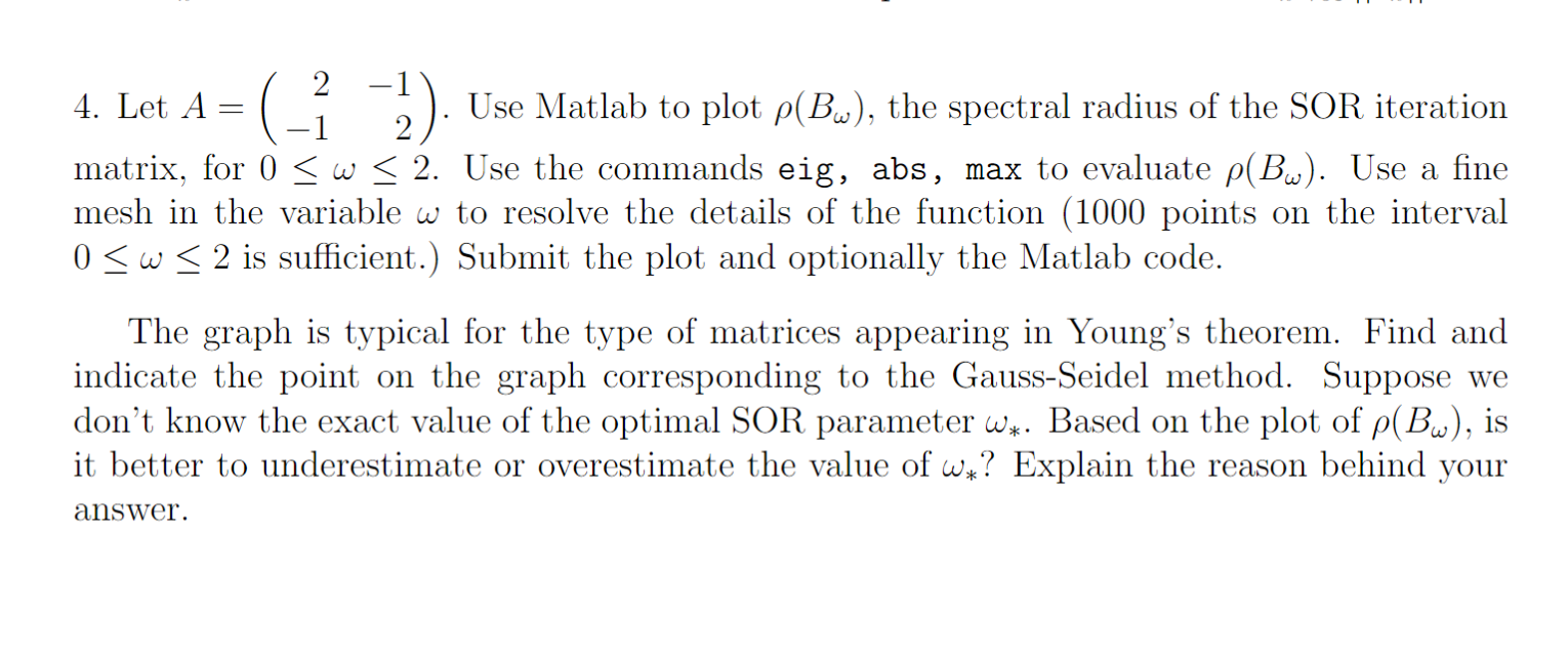 Solved Let A=([2,-1],[-1,2]). ﻿Use Matlab to plot ρ(Bω), | Chegg.com