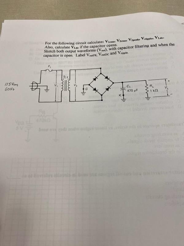 Solved For the following circuit calculate: Vir, V2, Vzpeaks | Chegg.com