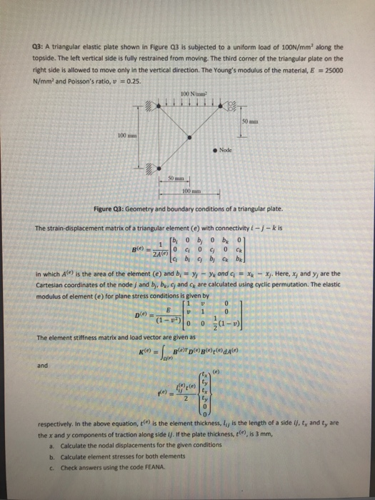 Q3: A triangular elastic plate shown in Figure Q3 is | Chegg.com