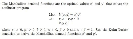Solved The Marshallian demand functions are the optimal | Chegg.com