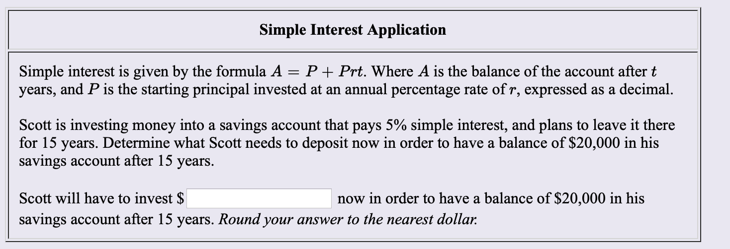Solved Simple Interest Application Simple interest is given | Chegg.com