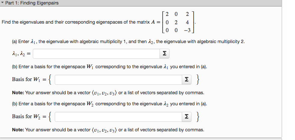 Solved - Part 1: Finding Eigenpairs [ 20 21 Find the | Chegg.com