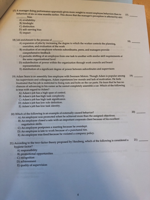 Solved 17 A manager doing performance appraisals gives more | Chegg.com
