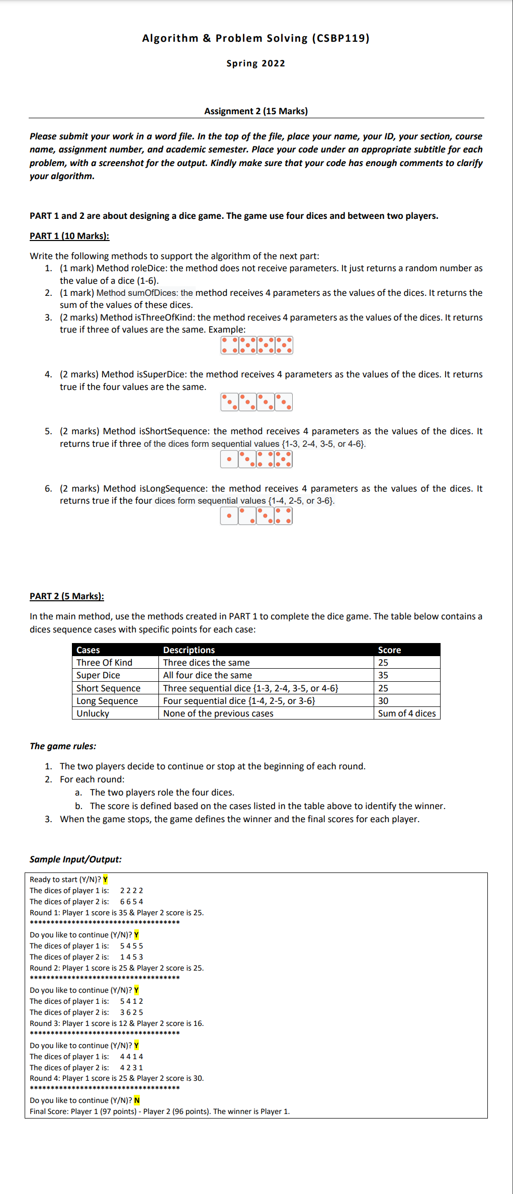 Solved Algorithm & Problem Solving (CSBP119) Spring 2022 | Chegg.com