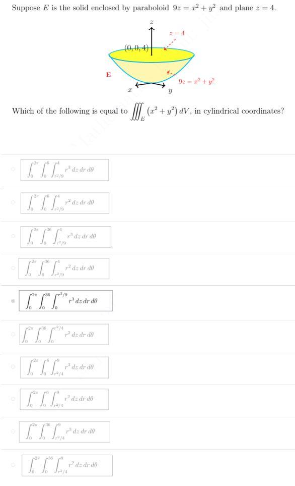 Solved Suppose E is the solid enclosed by paraboloid | Chegg.com