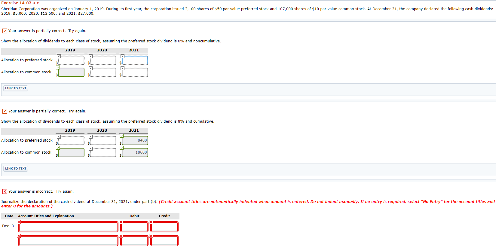 Solved Exercise 14-02 a-c Sheridan Corporation was organized | Chegg.com