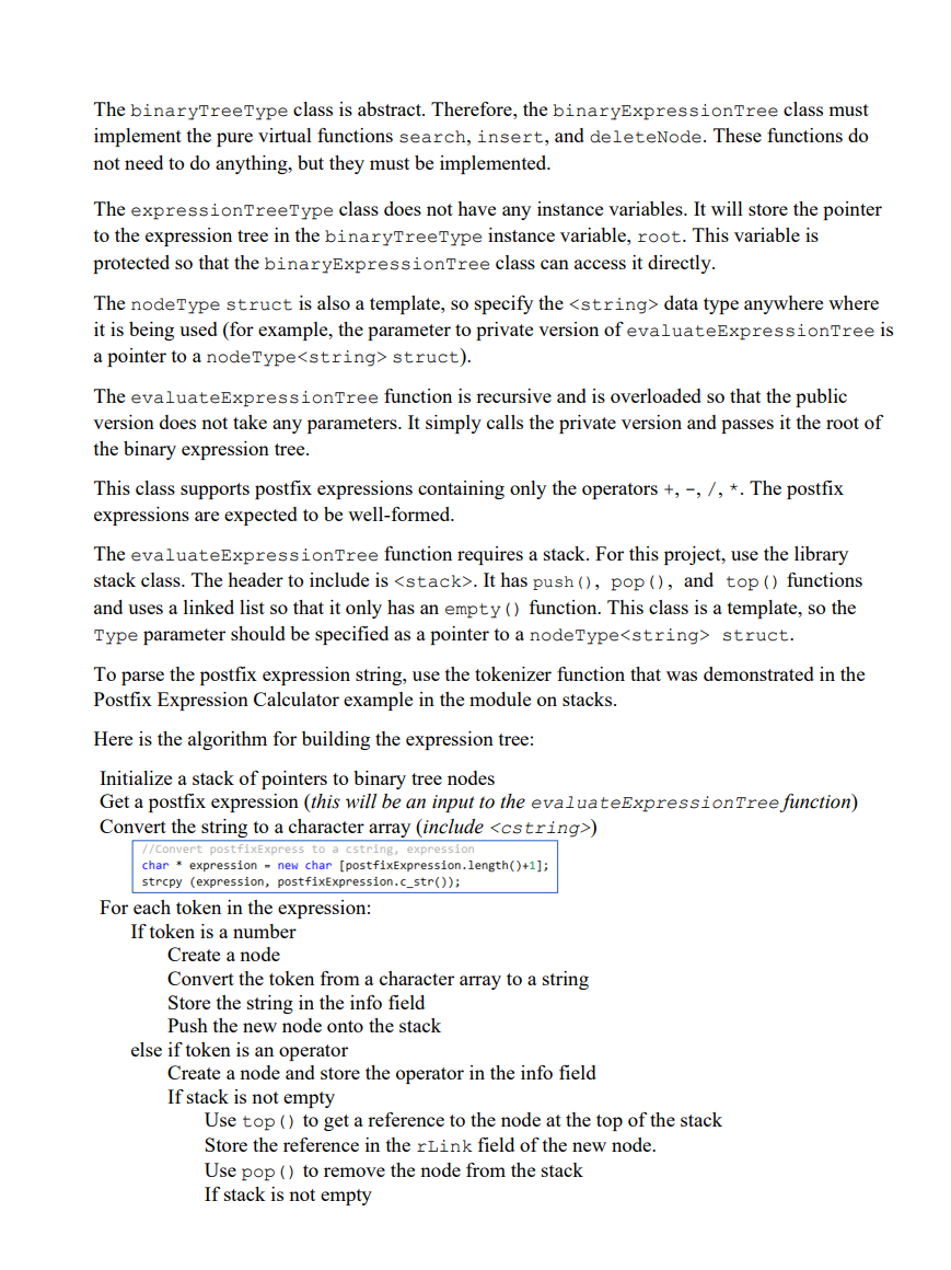 Solved Binary Expression Tree Project In the module on | Chegg.com