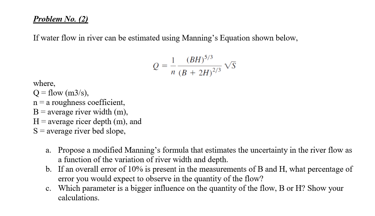If water flow in river can be estimated using | Chegg.com