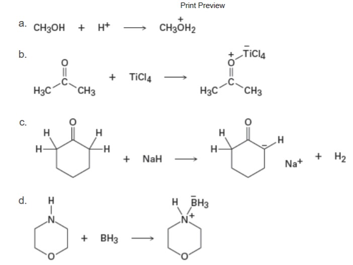 Solved Print Preview CH3OH+H+ CH3OH+2 +NaH Na++H2 | Chegg.com