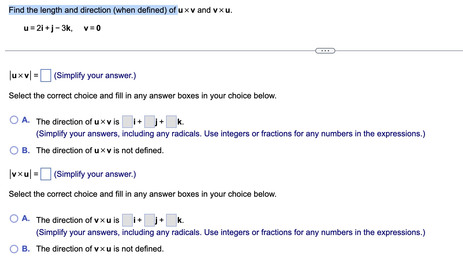 Solved Find the length and direction (when defined) of u×v | Chegg.com