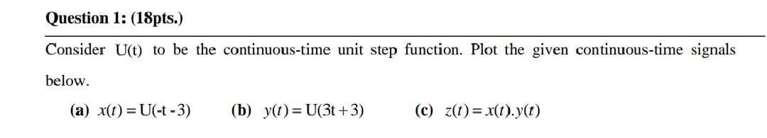 Solved Question 1: (18pts.) Consider Ut) to be the | Chegg.com
