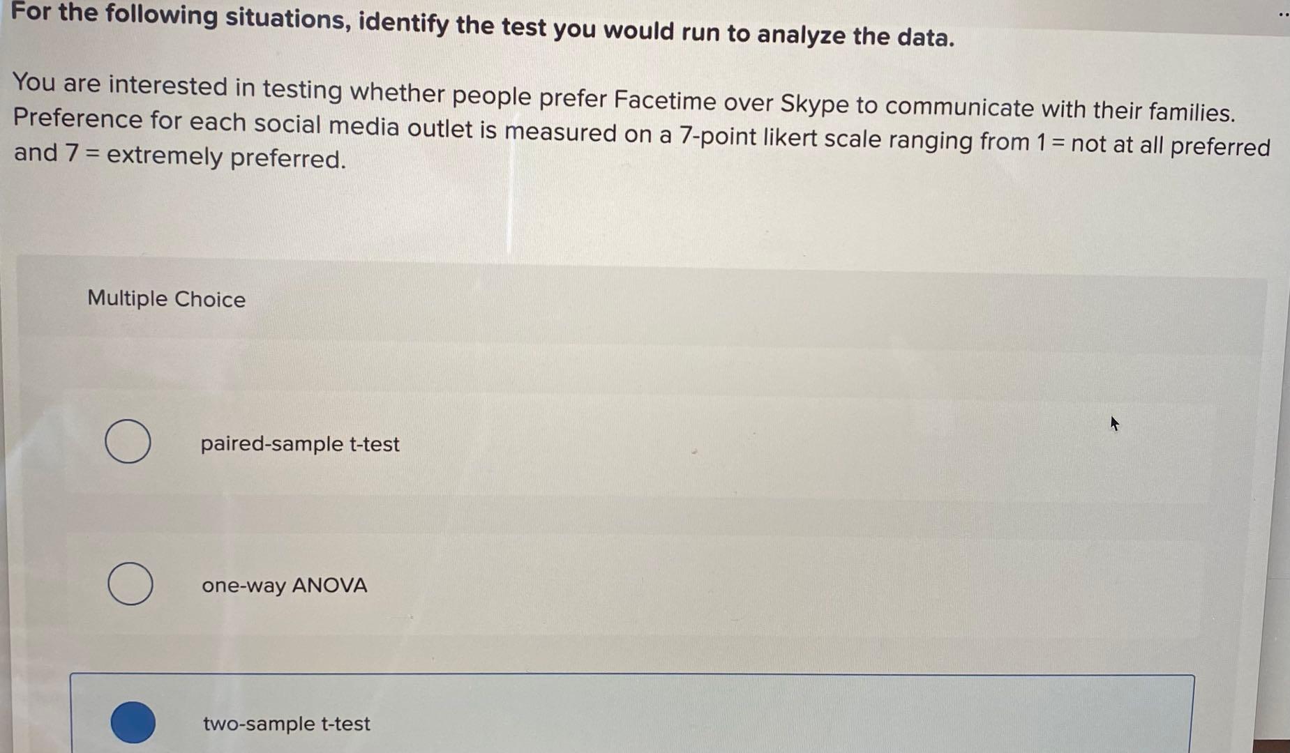 Solved For the following situations, identify the test you | Chegg.com