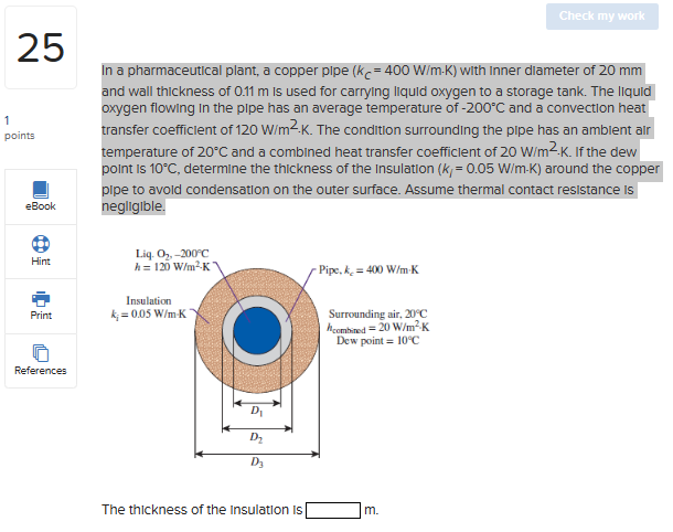 Solved In a pharmaceutical plant, a copper plpe (kC=400 | Chegg.com