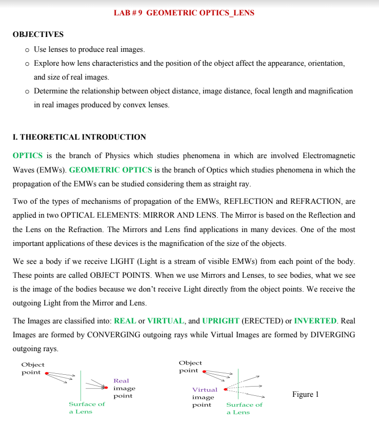 Solved LAB #9 GEOMETRIC OPTICS_LENS OBJECTIVES o Use lenses | Chegg.com