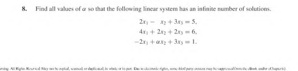 Solved 8. Find all values of α so that the following linear | Chegg.com