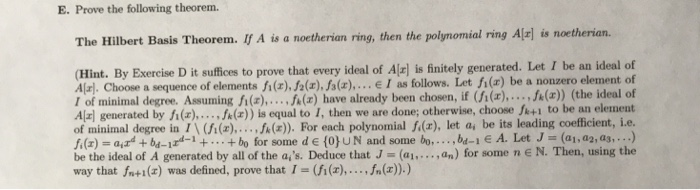 Solved E. Prove the following theorem. The Hilbert Basis | Chegg.com