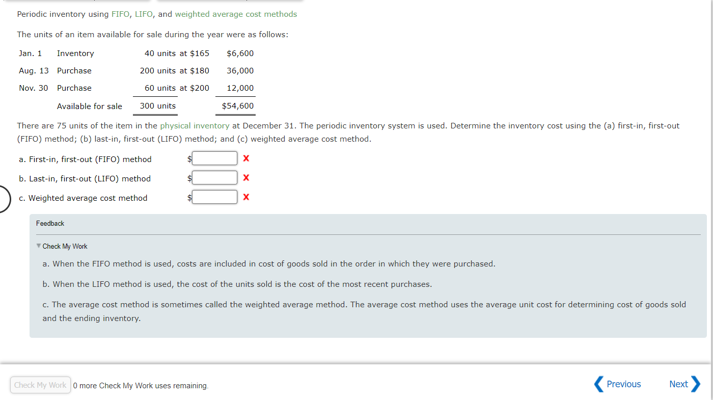 Solved Periodic inventory using FIFO, LIFO, and weighted | Chegg.com