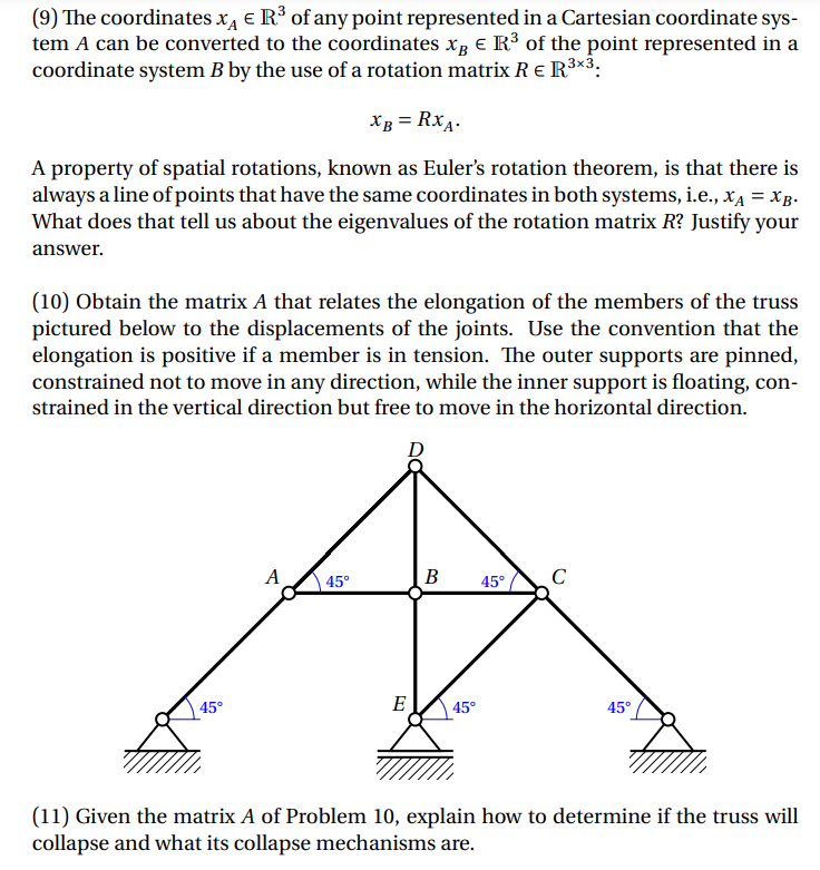 Solved (9) The coordinates xA∈R3 of any point represented in | Chegg.com