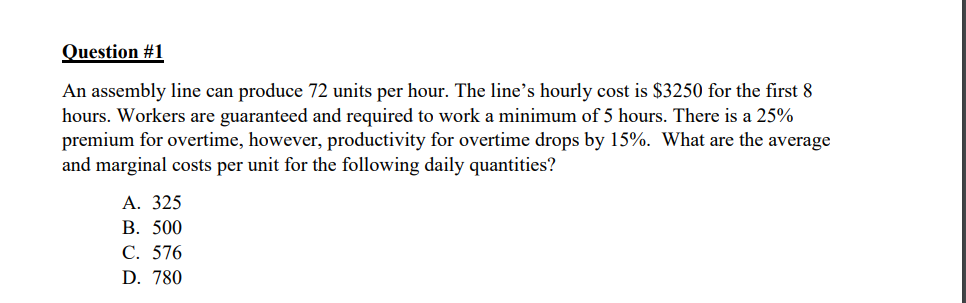 Solved An assembly line can produce 72 units per hour. The | Chegg.com