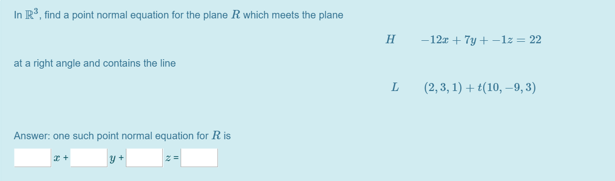 Solved In R”, find a point normal equation for the plane R | Chegg.com