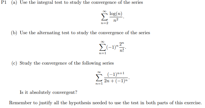 Solved (a) Use the integral test to study the convergence of | Chegg.com